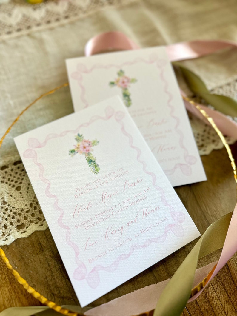 Watercolor Floral Cross Baptism Invitation - Etsy