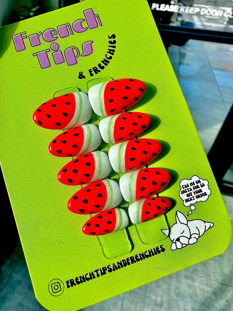 Palestine Keffiyeh Watermelon Press on Nails | Tatreez Handala Nails ...