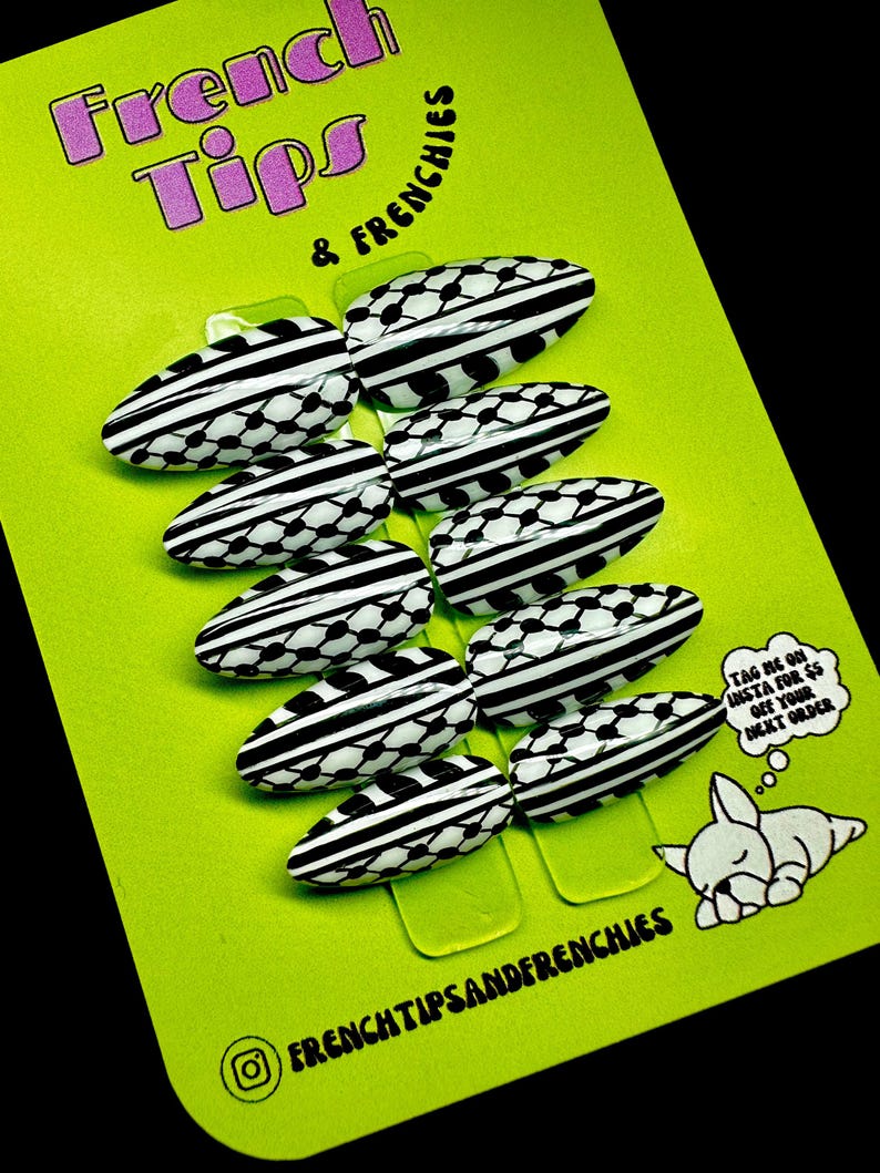 Palestine Keffiyeh Watermelon Press on Nails | Tatreez Handala Nails ...