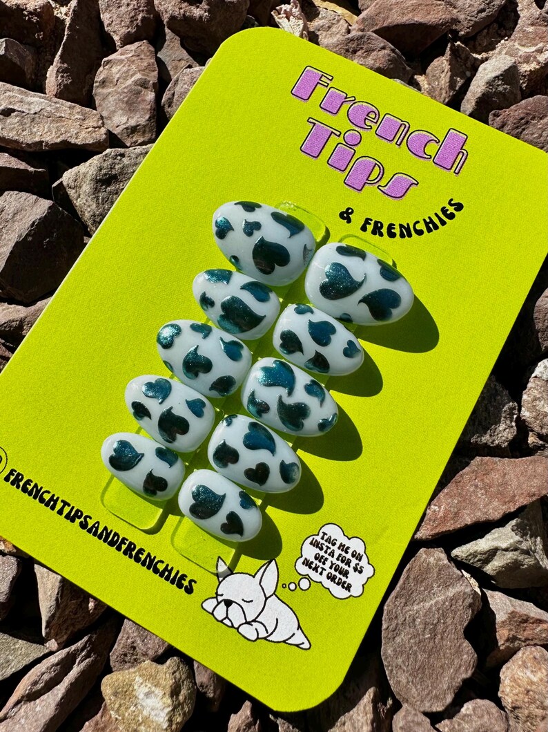 Blue Chrome Heart Press on Nails | Valentines Day Nails | (free Sizing ...