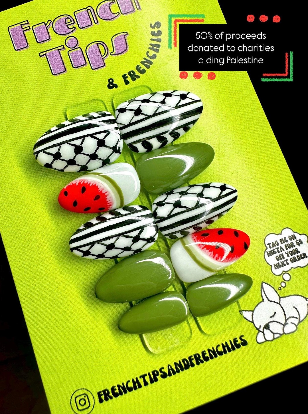 Palestine Keffiyeh Watermelon Press on Nails | Tatreez Handala Nails ...