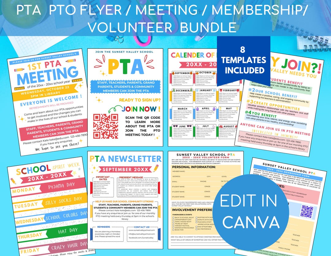 PTA Meeting Flyer Template Bundle, Seasonal Pta Flyer, Editable Pta Pto ...