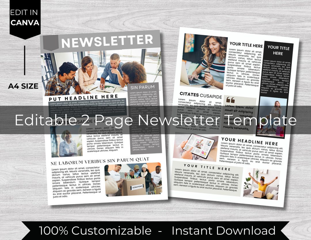 Editable Newsletter Template: Business & Marketing (canva, 2 Page ...