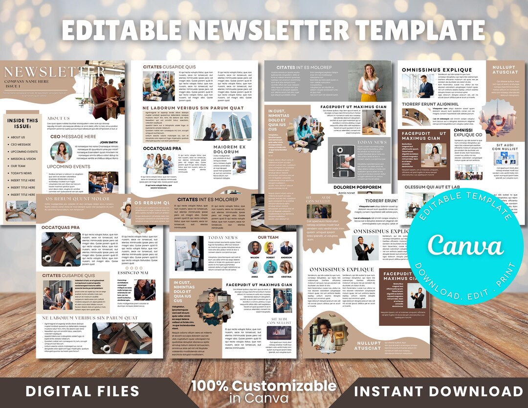 Editable Newsletter Template for Canva: Newspaper Print Design (digital ...