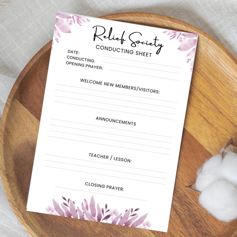 Relief Society Conducting Sheet, LDS Relief Society Conducting Outline ...
