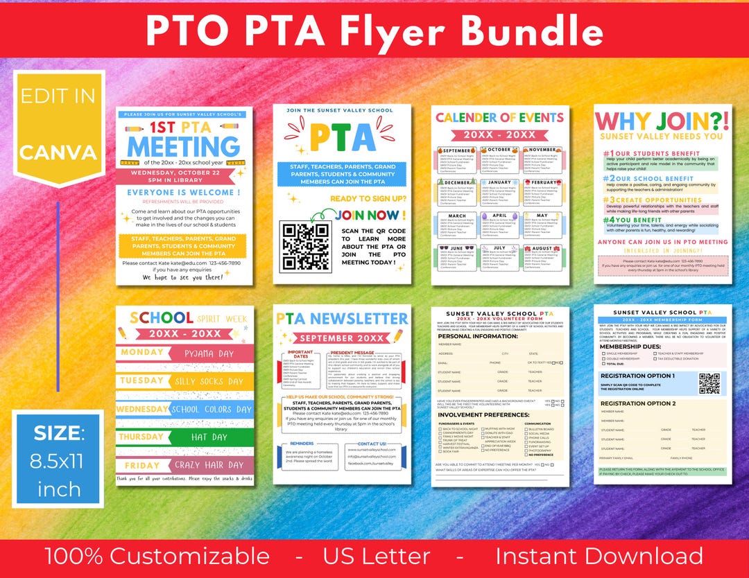 PTO PTA Flyer Bundle, Recruitment, Membership, Editable PTA Meeting ...