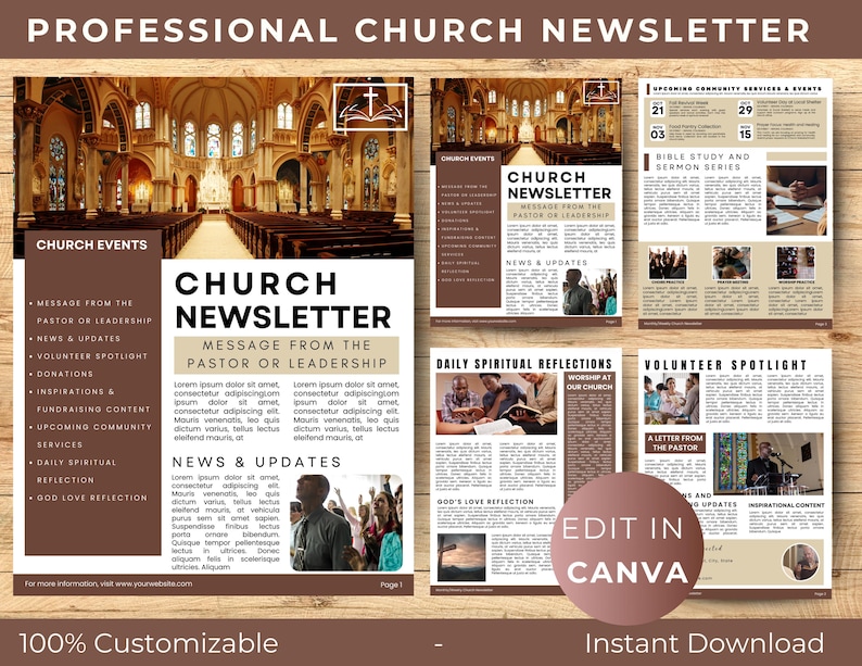 Church Newsletter Template: Modern 4-page Design (canva Editable ...