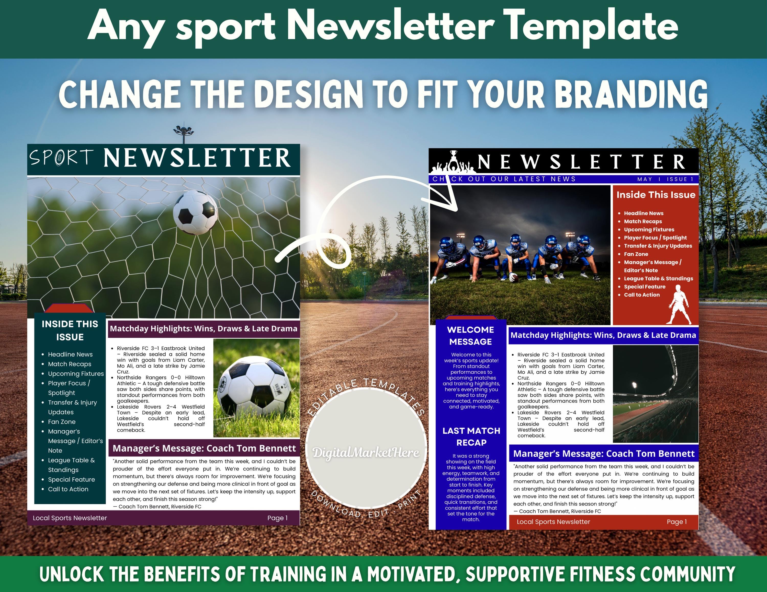 Editable Sports Newsletter Canva Template Football Soccer Team ...