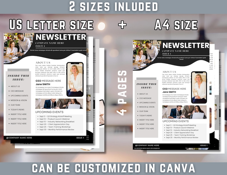 Editable Newsletter Template Canva: Newspaper Print, Company Newsletter ...