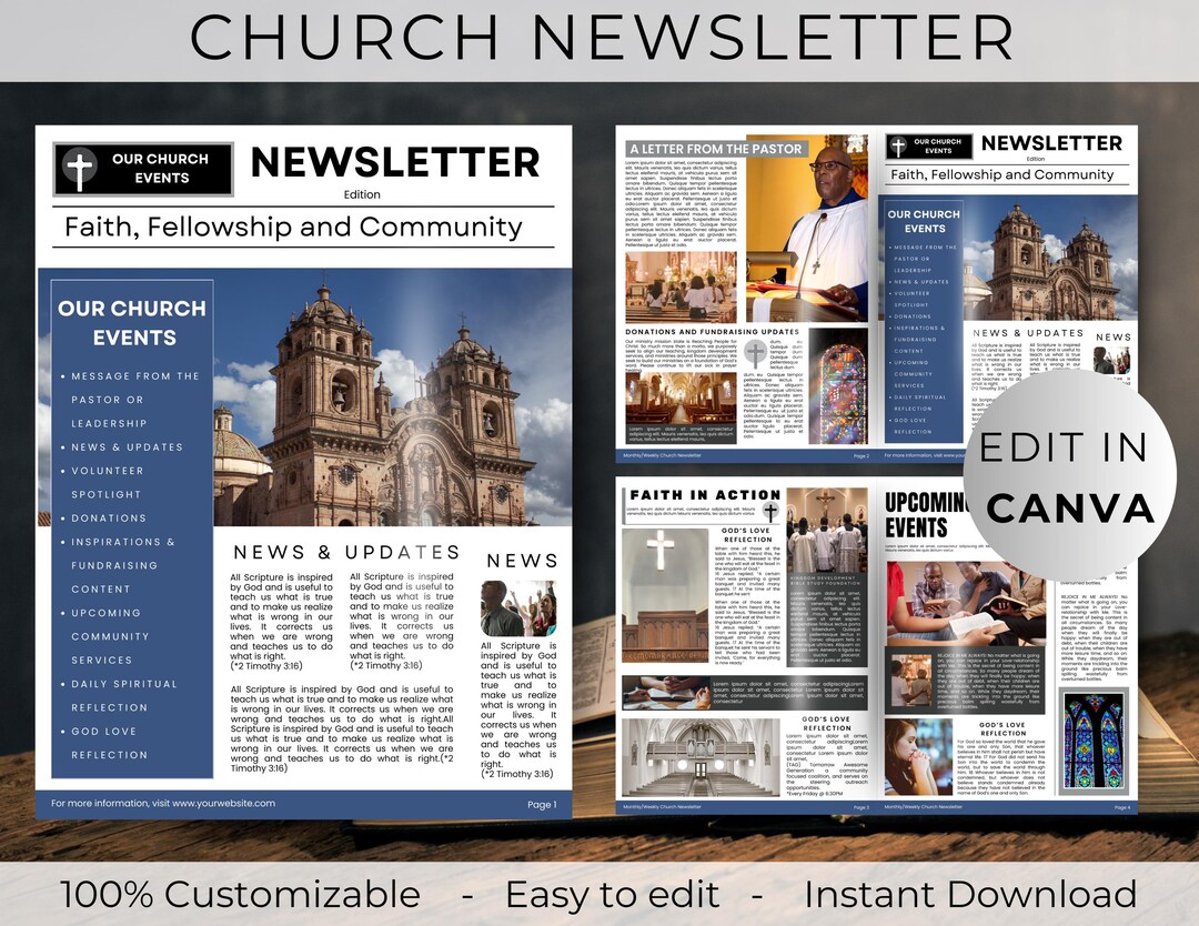 Church Newsletter Template: Modern 4-page Design (canva Editable ...