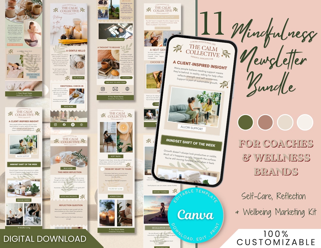Mindfulness Newsletter Template Canva | Self Care Email Design for ...