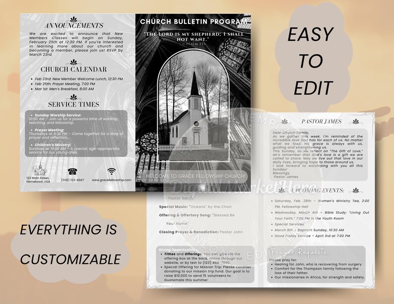 Church Bulletin Template: Editable Canva Bifold Program (digital ...