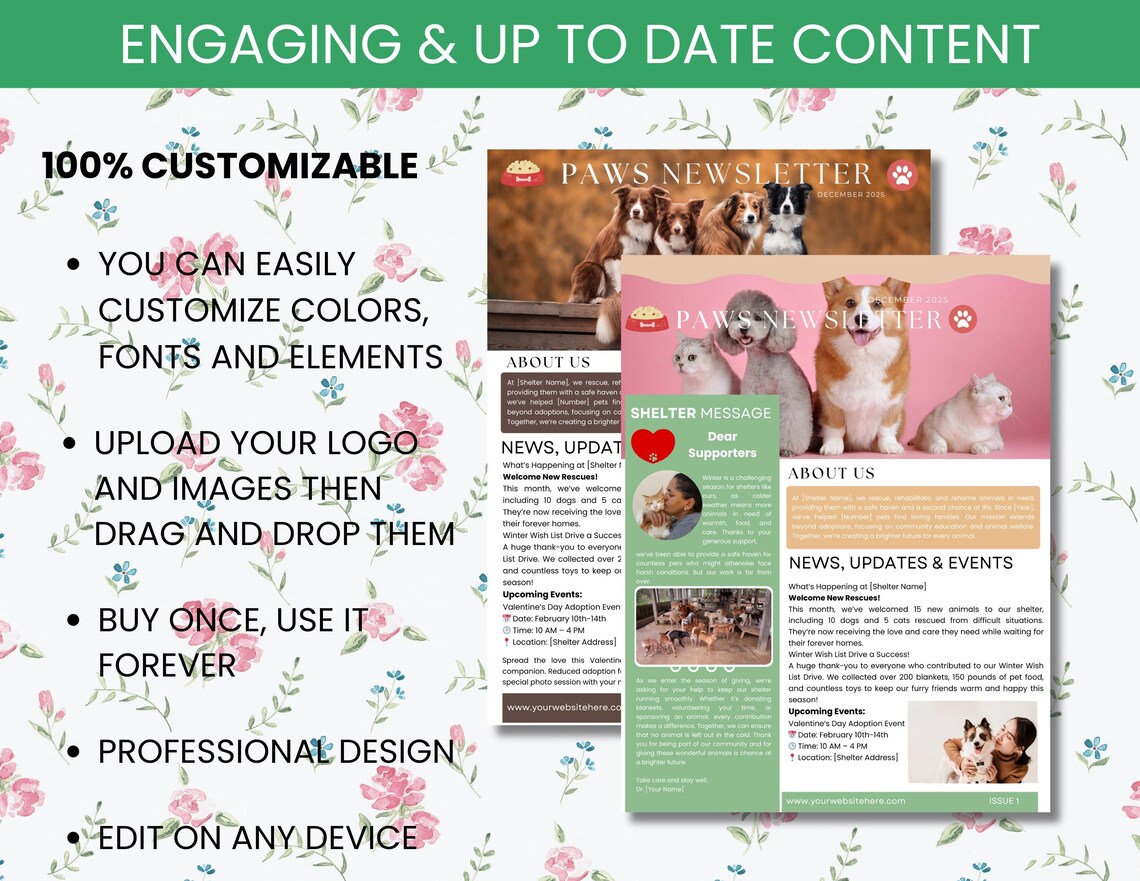 Animal Shelter Newsletter Template: Editable Canva Design (A4 & US ...