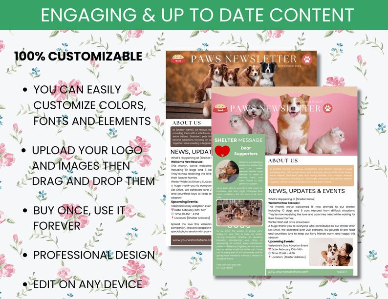 Animal Shelter Newsletter Template: Editable Canva Design (A4 & US ...