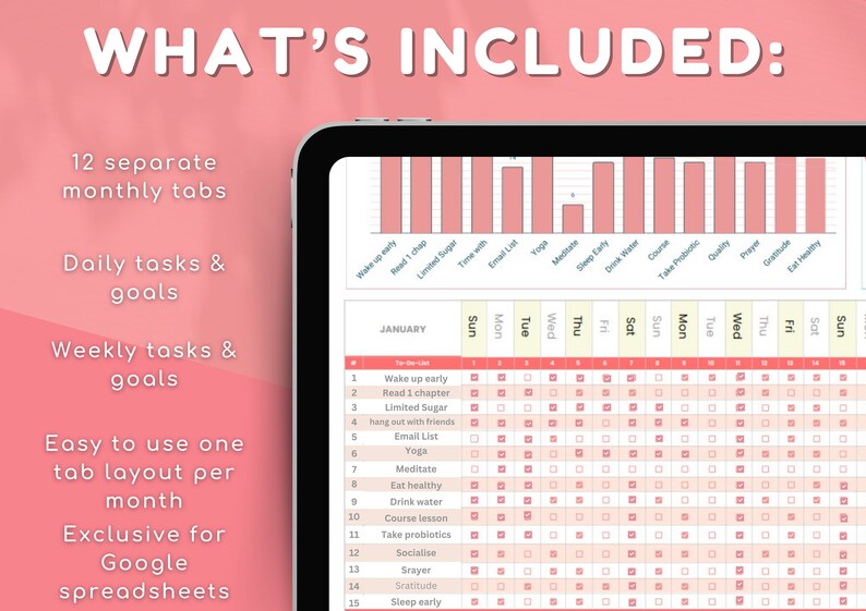Habit Tracker Spreadsheet, Google Sheets Habit Tracker, Goal Tracker ...