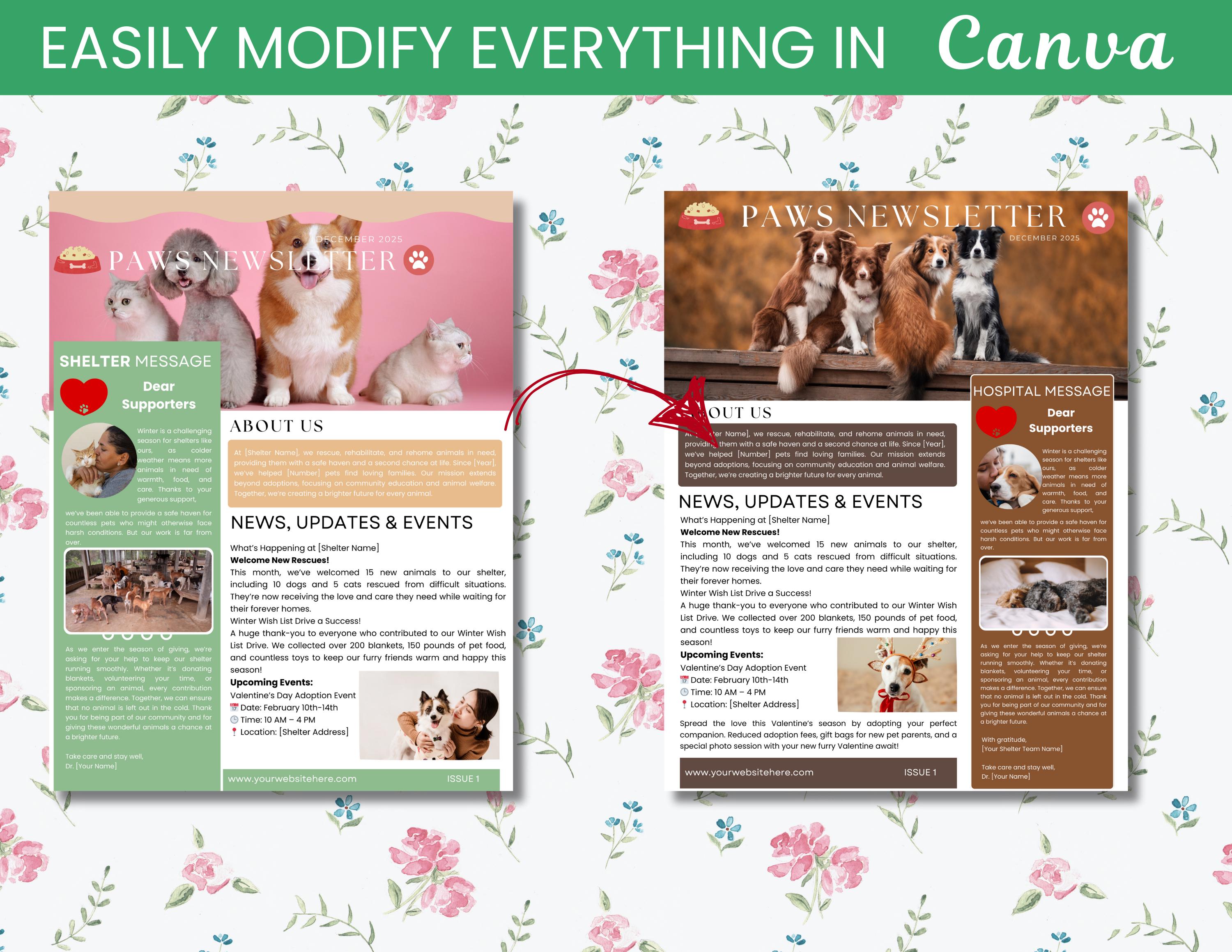 Animal Shelter Newsletter Template: Editable Canva Design (A4 & US ...
