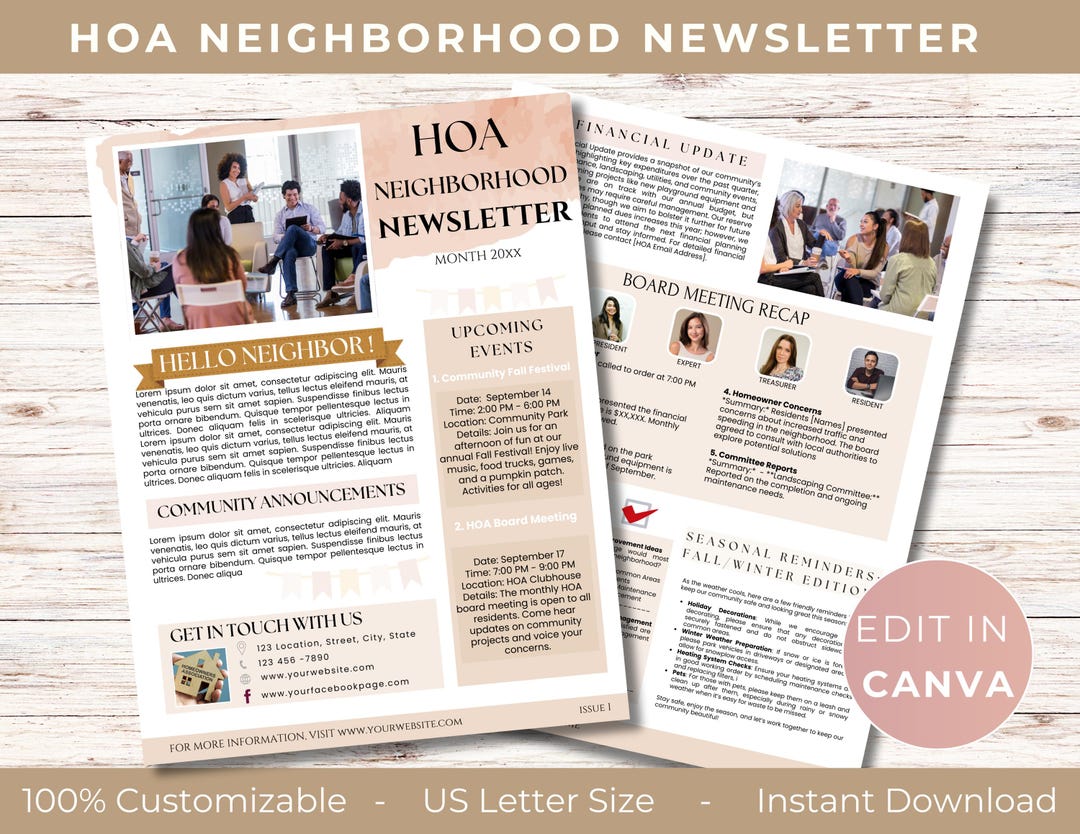 Editable HOA Newsletter Template: Community Updates (canva, Instant ...