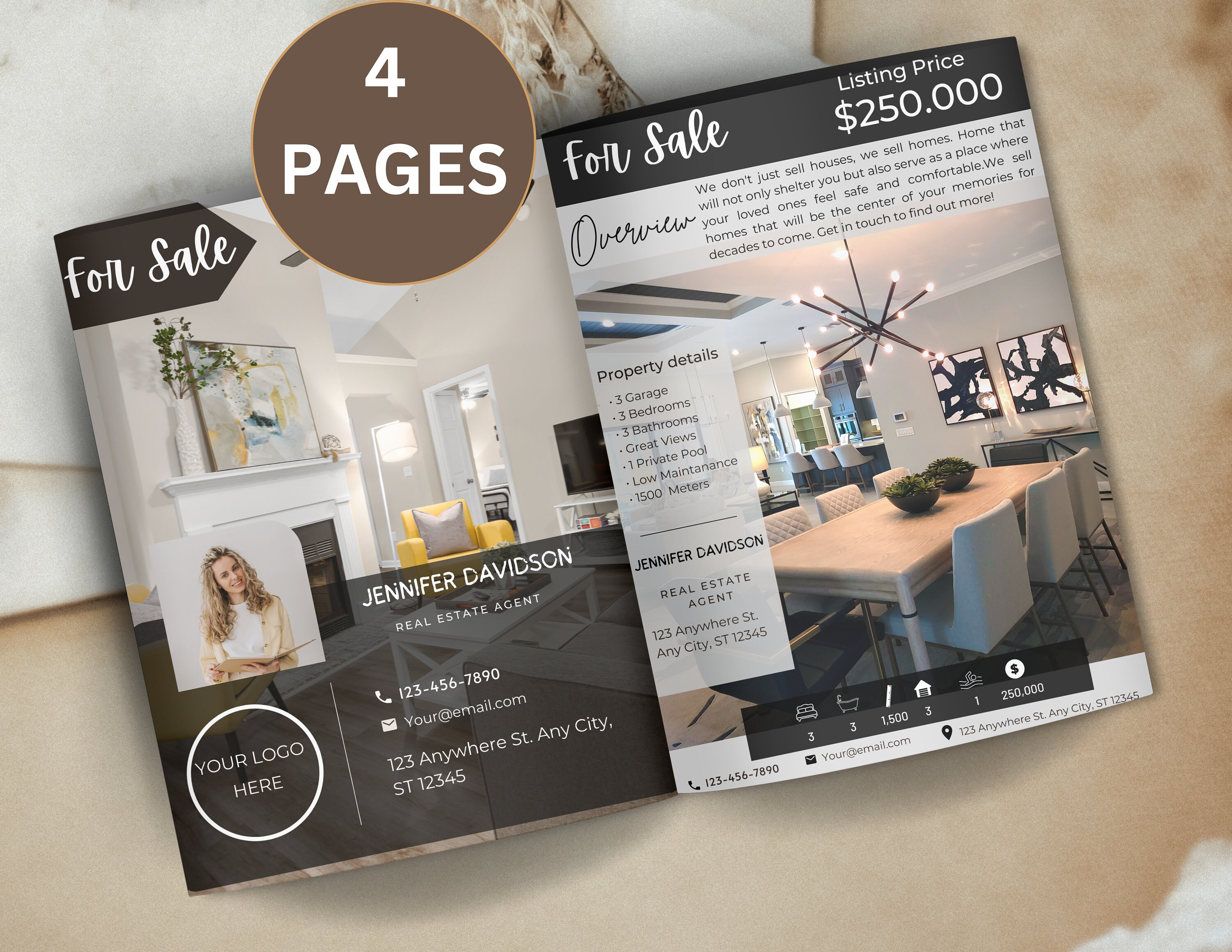 Luxury Real Estate Brochure Template: Elegant Bi-fold Flyer (11x17 IN ...
