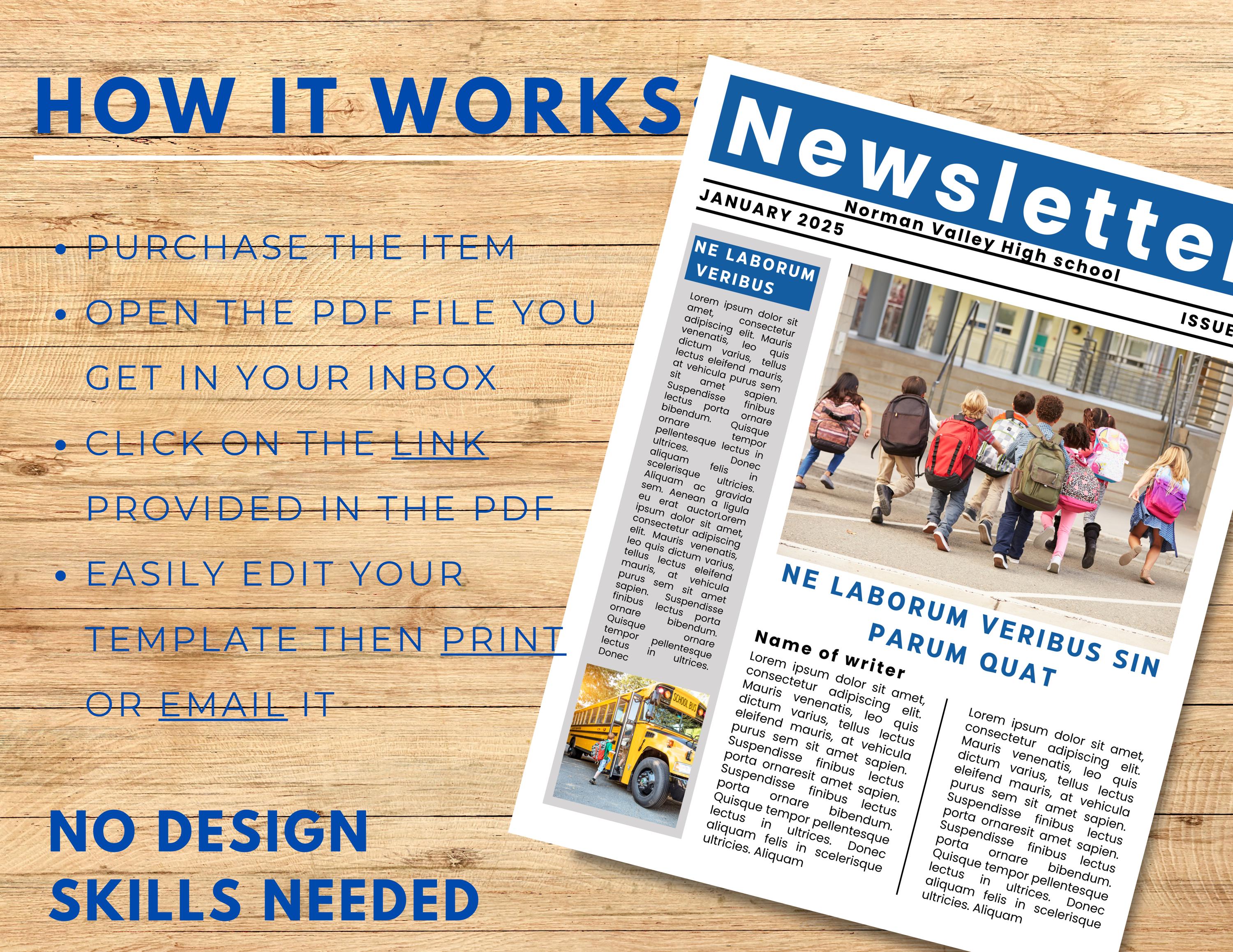 1 Page Newsletter, Editable Newsletter Template for Canva, School ...