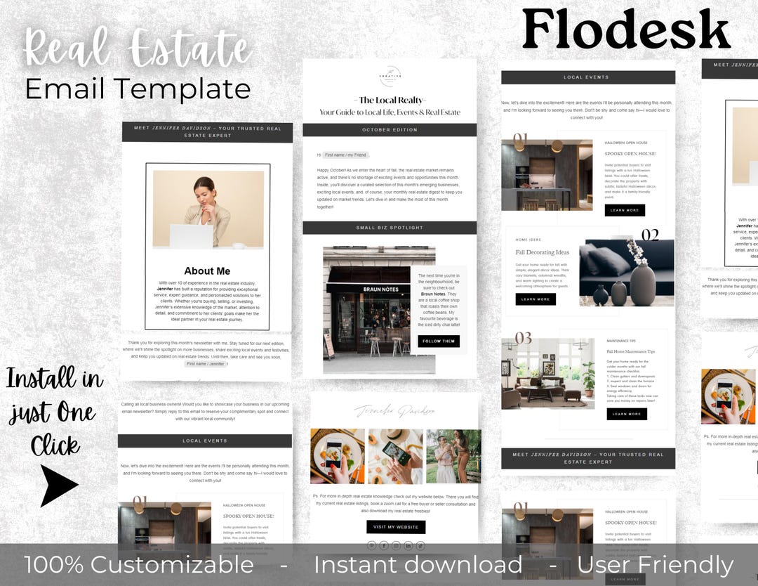 Realtor Email Newsletter Template for Flodesk: Modern Monthly Design ...