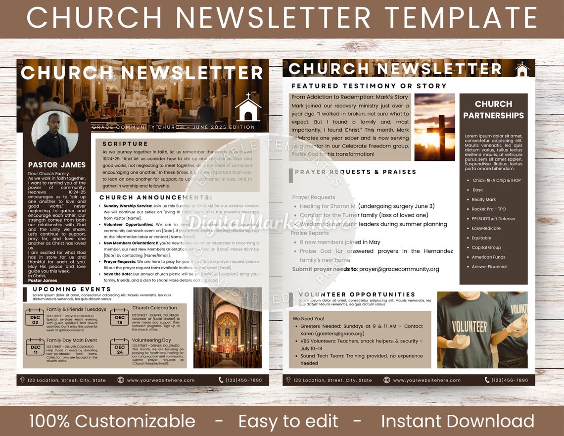 Editable Church Newsletter Template: Modern Bulletin Design (canva, US ...