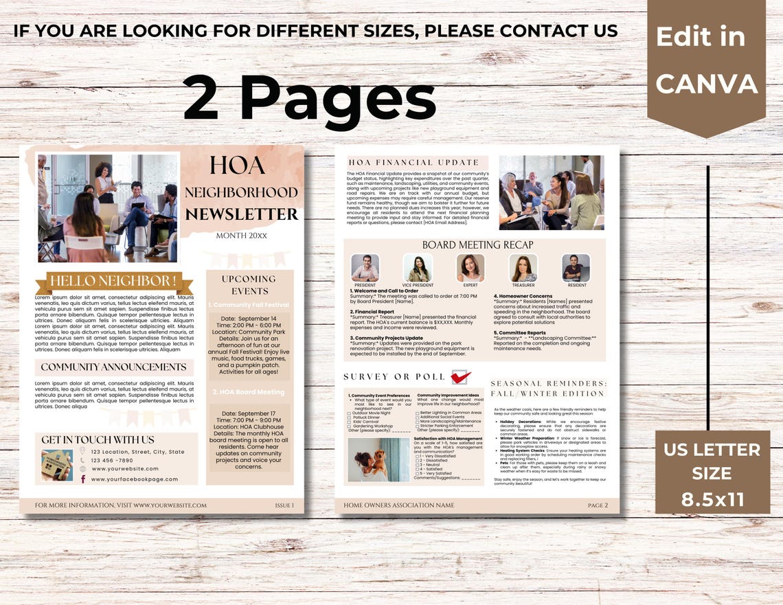 Editable HOA Newsletter Template: Community Updates (canva, Instant ...
