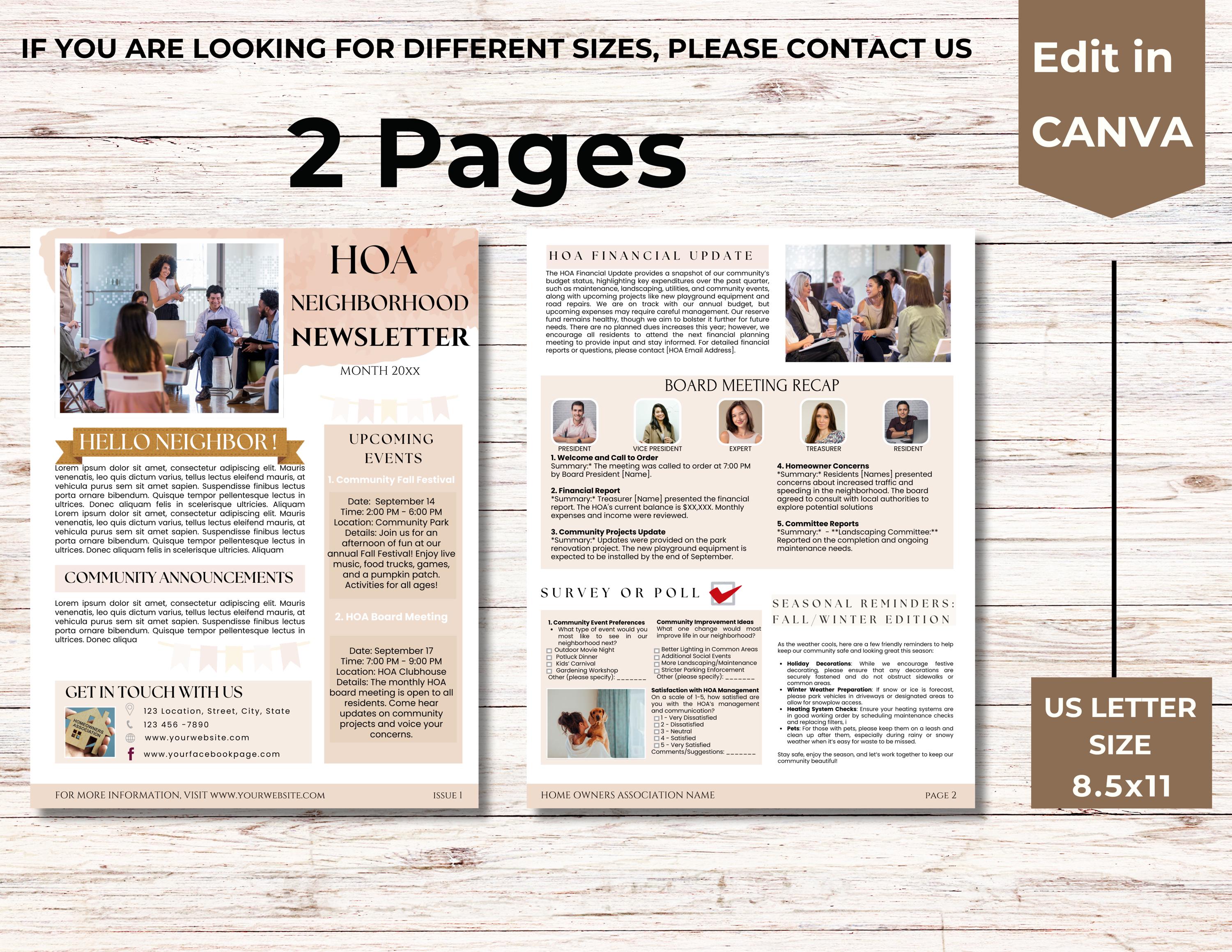 HOA Newsletter Canva Template, Hoa Neighborhood Newsletter, Newsletter ...
