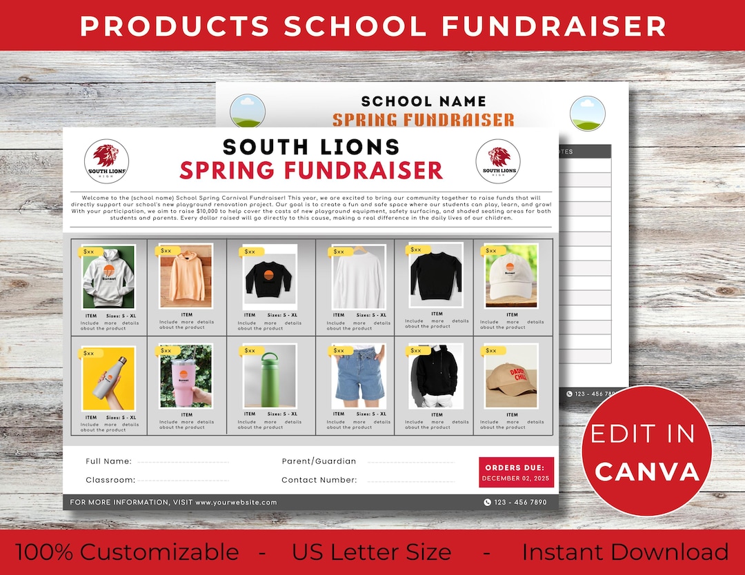 Fundraiser Order Form, 12 Products Fundraiser Editable Canva Template ...