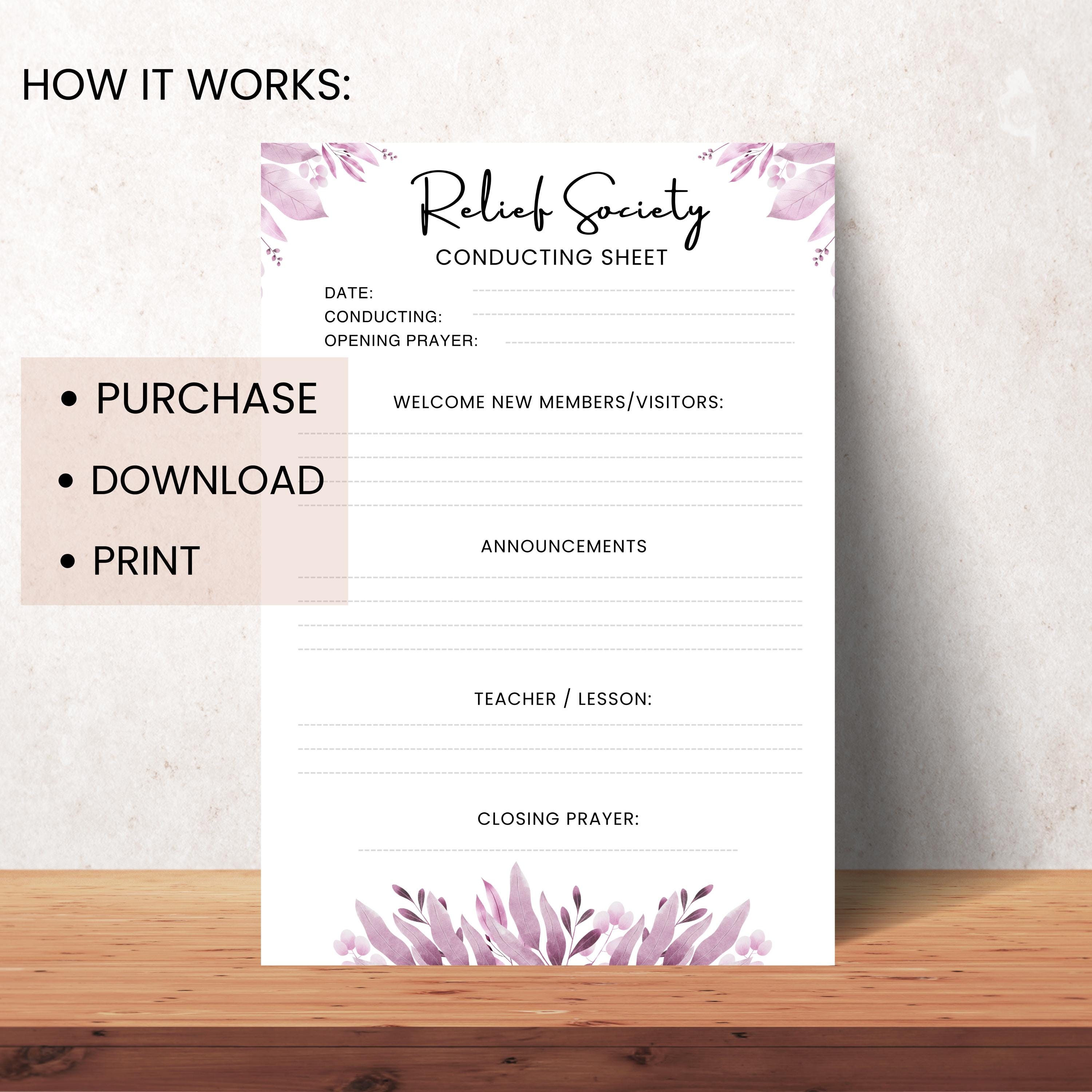 Relief Society Conducting Sheet, LDS Relief Society Conducting Outline ...