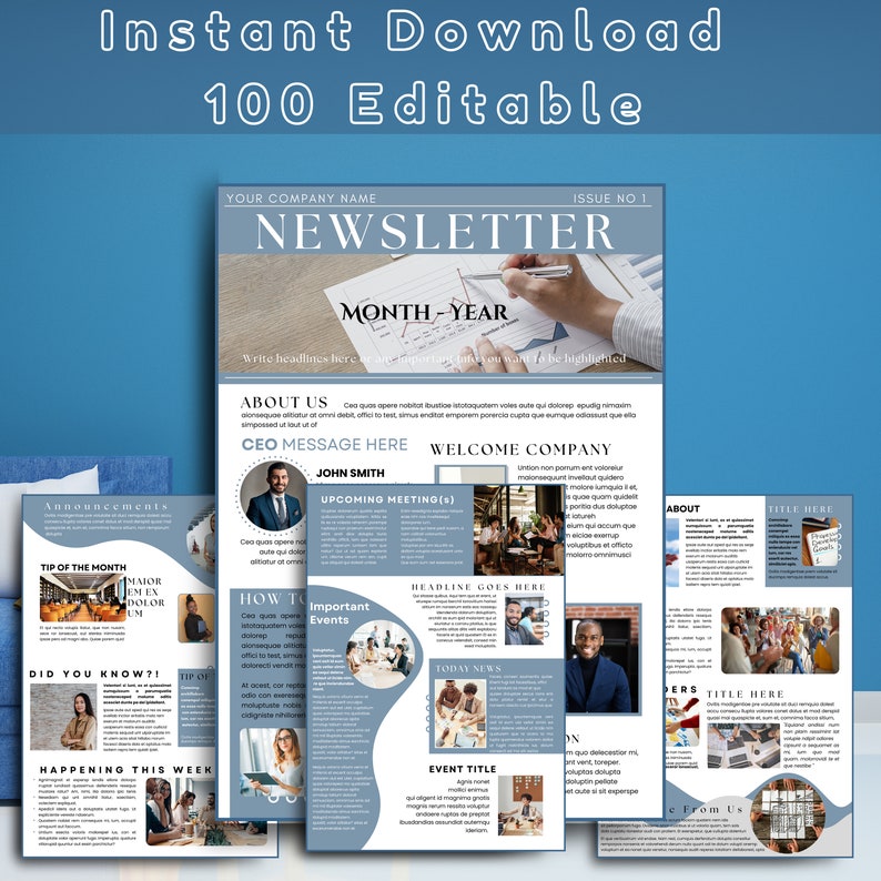 Editable Business Newsletter, 4 Page Newsletter Template, Company ...