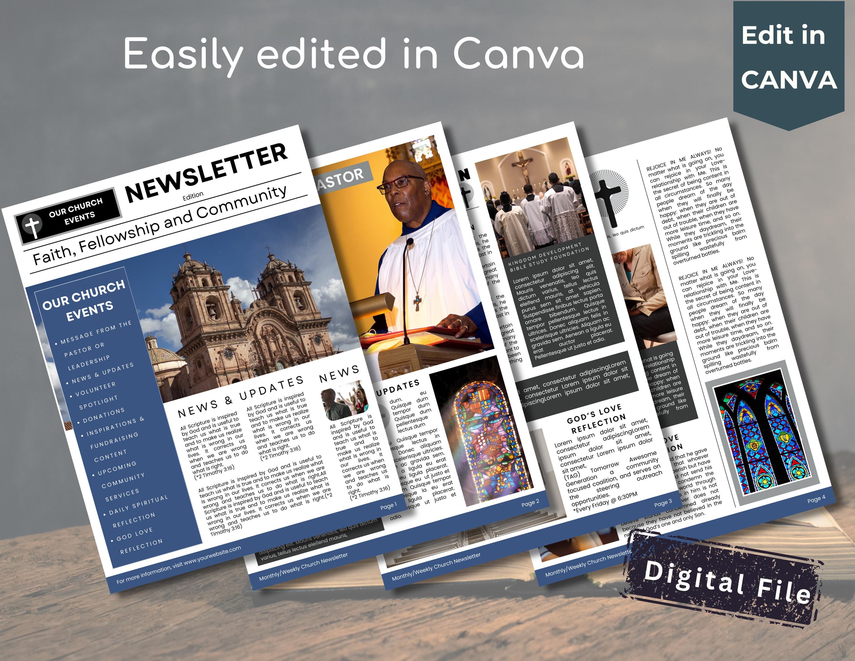 Church Newsletter Template: Modern 4-page Design (canva Editable ...