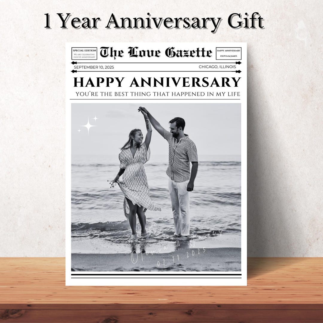 Couple Anniversary Newspaper Template, 1 Year Anniversary Gift, Wedding ...