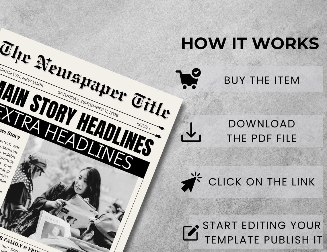 Editable Newspaper Template: DIY Wedding, Graduation, Event Program ...