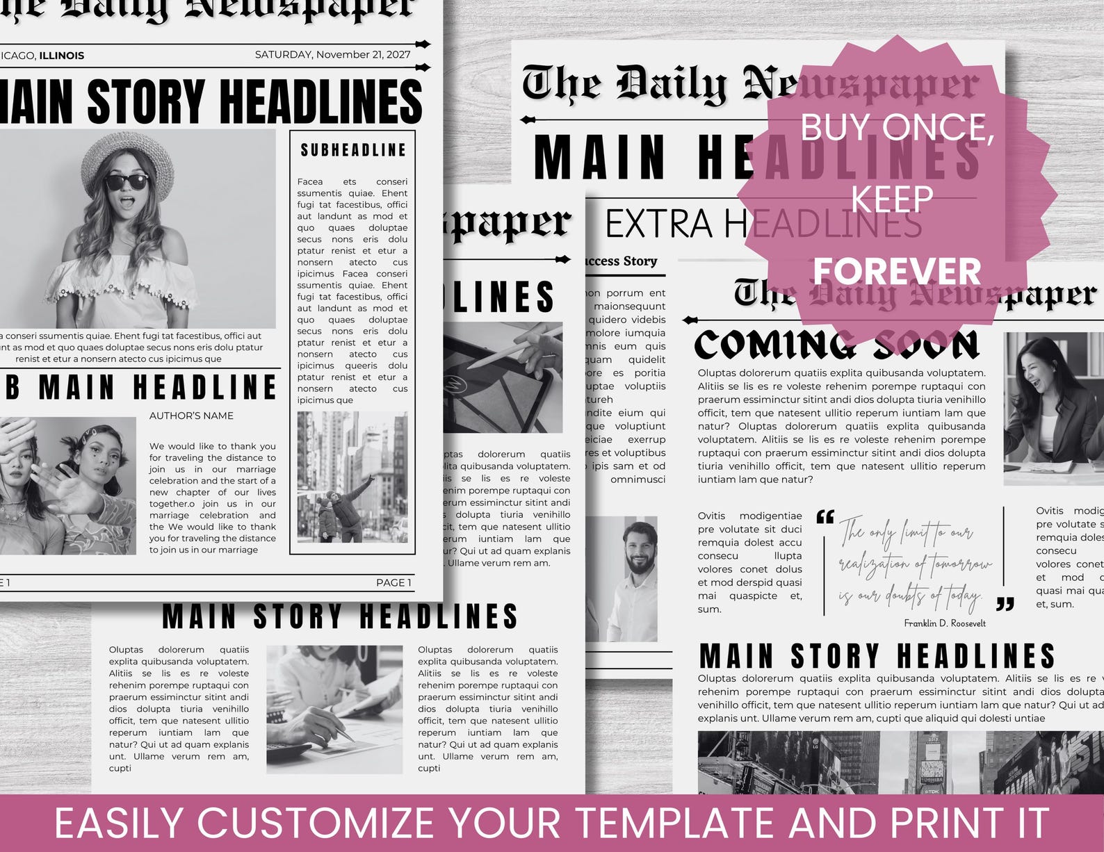 Newspaper Template, Editable Newspaper Template for Canva, Newspaper ...