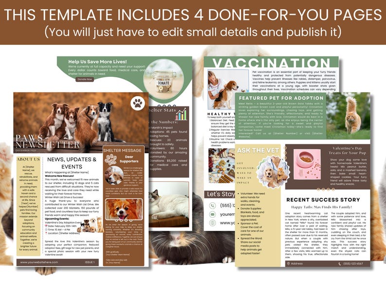 Editable Pet Newsletter Template: Animal Shelter, Rescue (canva, 4 ...