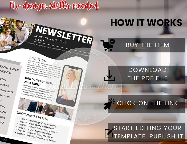 Editable Newsletter Template Canva: Newspaper Print, Company Newsletter ...