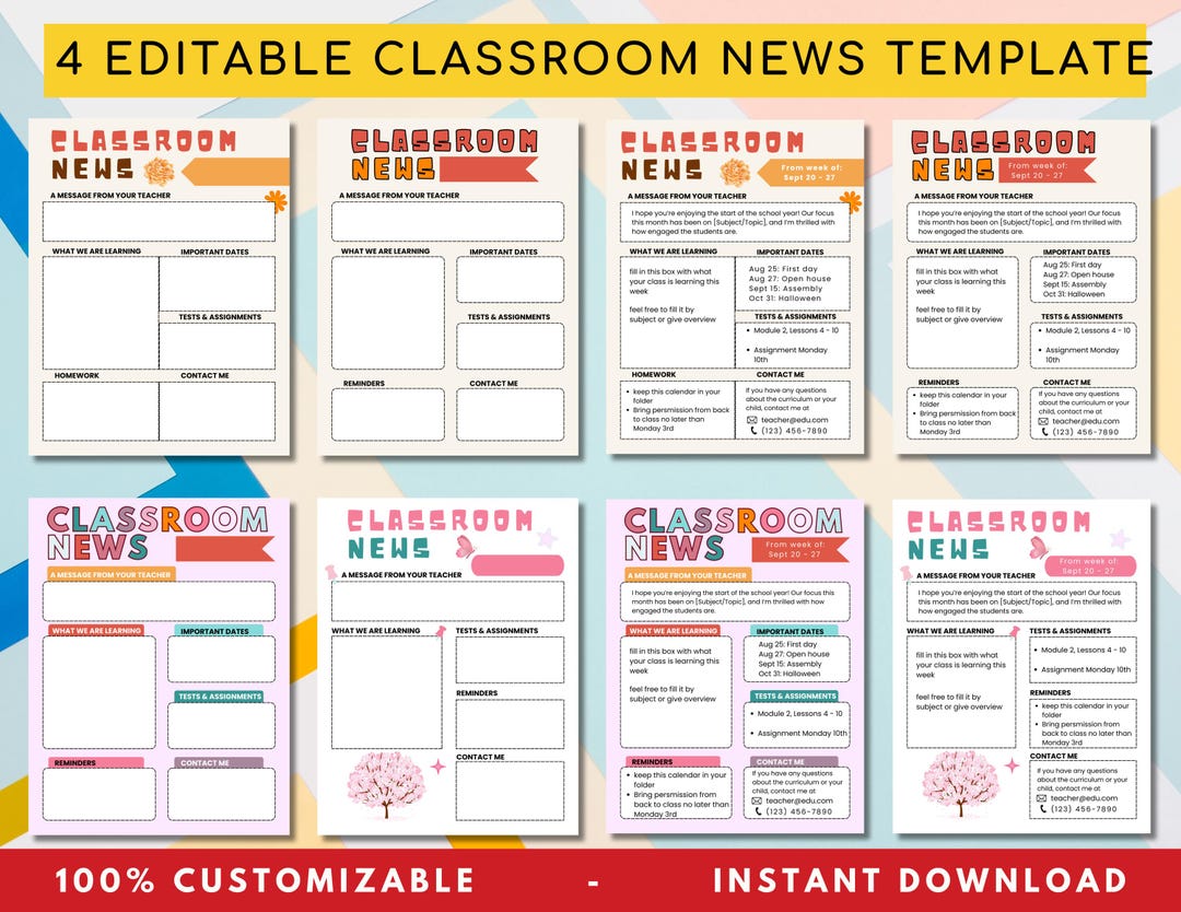 EDITABLE Classroom Newsletter Templates, Elementary School, Teacher ...