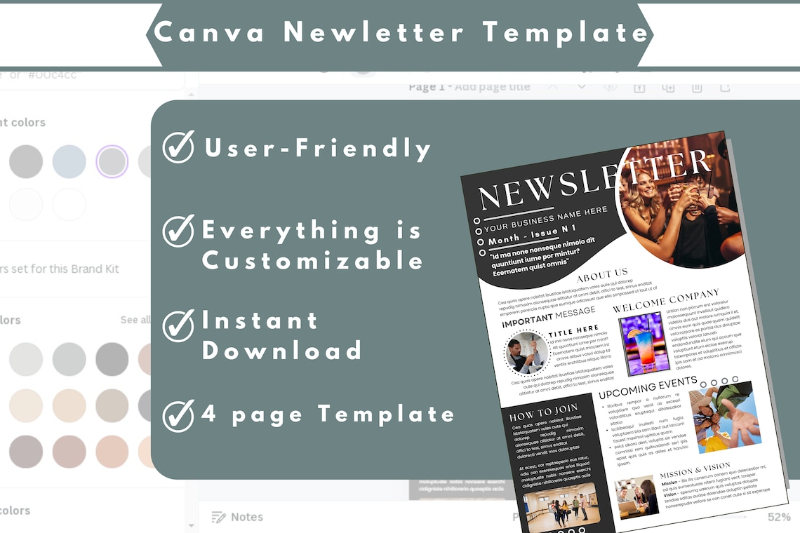 Newsletter Template Canva, Editable Newsletter Template, Email ...