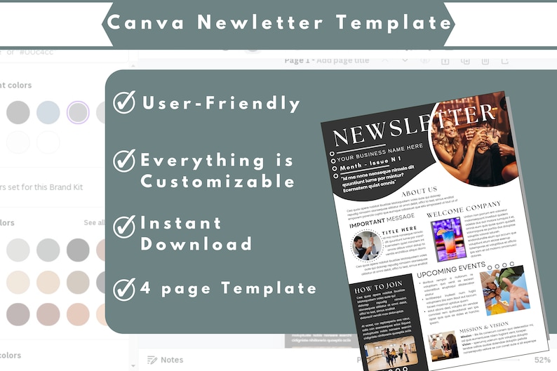 Newsletter Template Canva, Editable Newsletter Template, Email ...