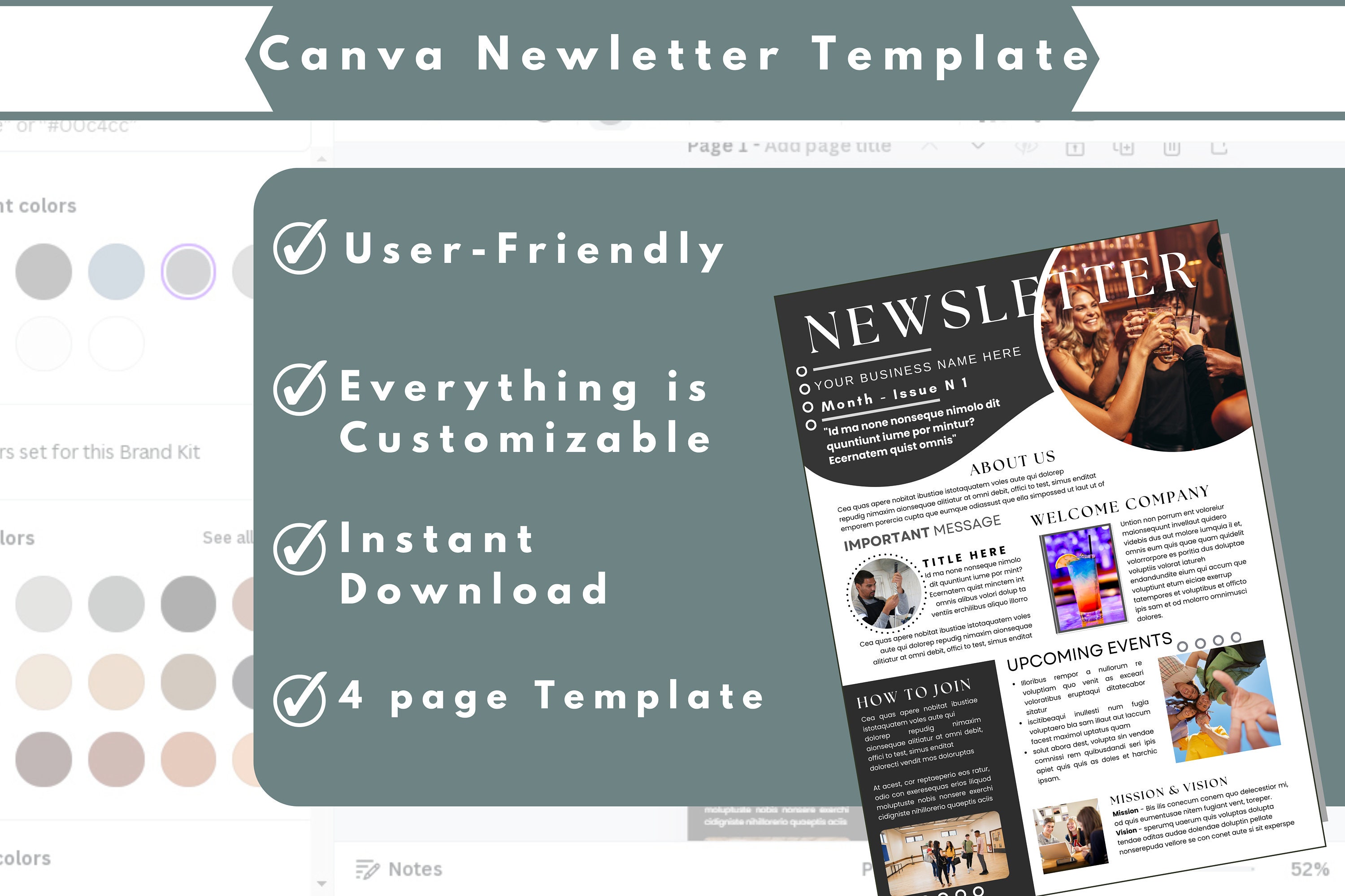 Newsletter Template Canva, Editable Newsletter Template, Email ...