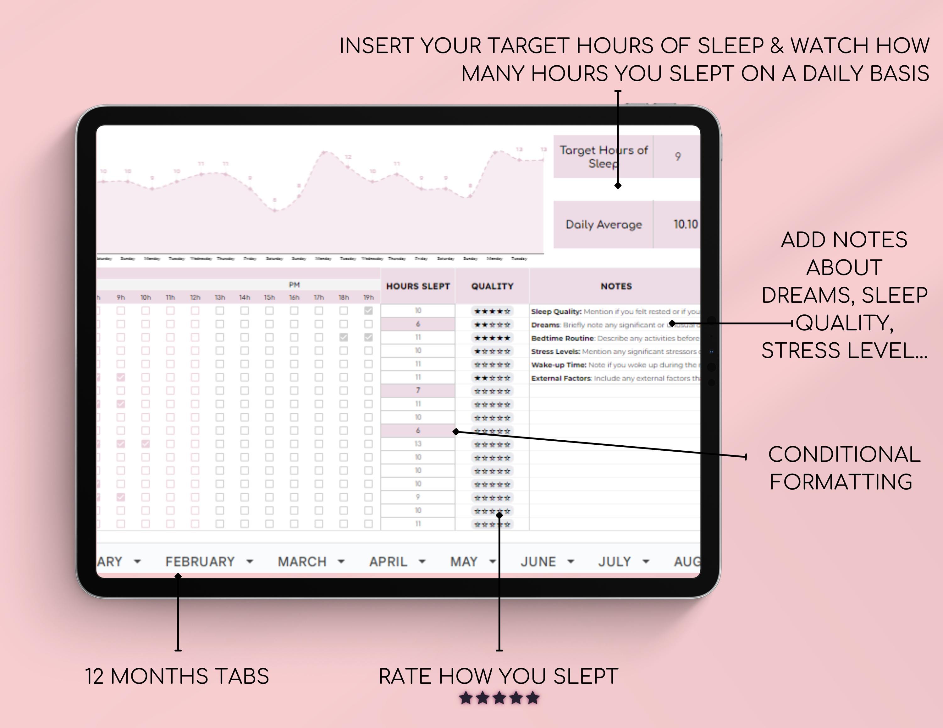 Sleep Tracker Spreadsheet Google Sheets Template, Sleep Journal ...