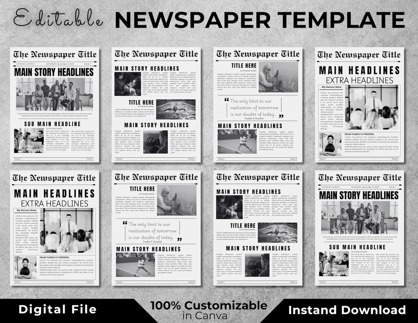 Editable Newspaper Template for Canva, Newsletter Canva Template, Business Newspaper, Holiday ...