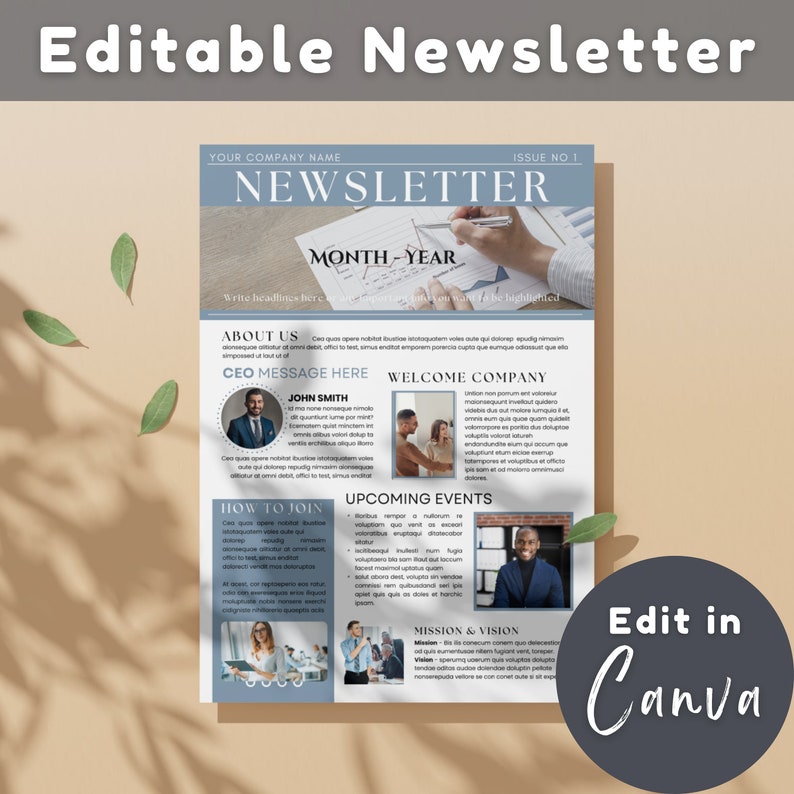 Editable Business Newsletter, 4 Page Newsletter Template, Company ...