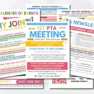 Editable PTA / PTO Bundle, Recruitment Flyers, Newsletter, Calendar of ...
