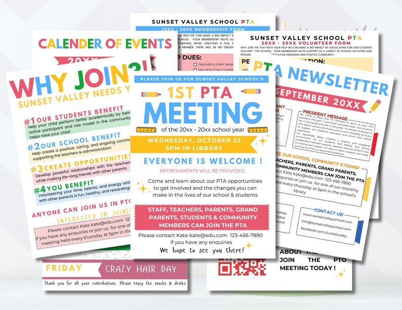 Editable PTA / PTO Bundle, Recruitment Flyers, Newsletter, Calendar of ...