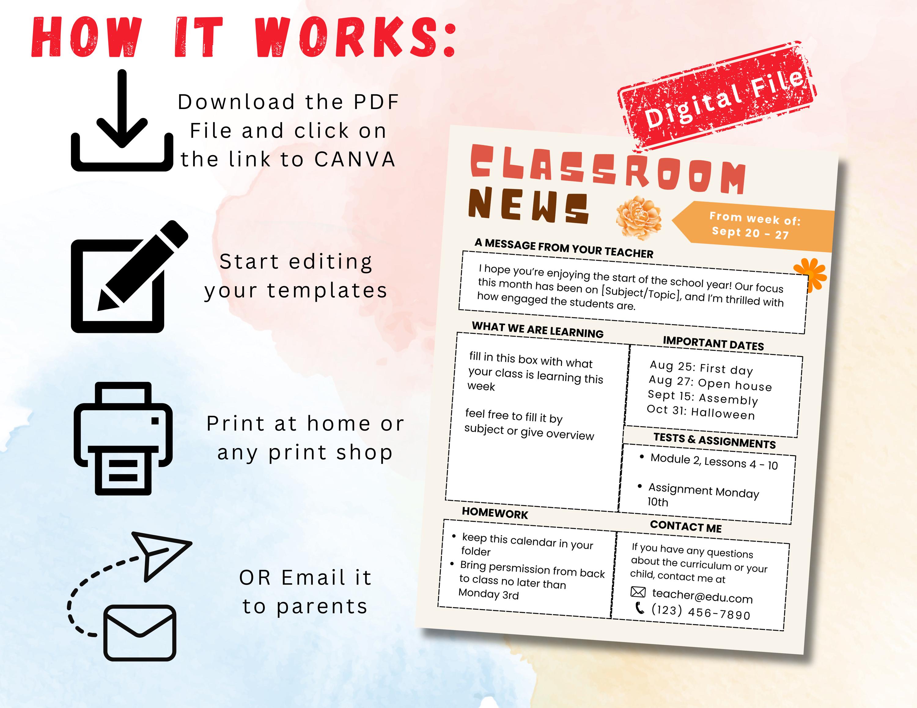 EDITABLE Classroom Newsletter Templates, Elementary School, Teacher ...