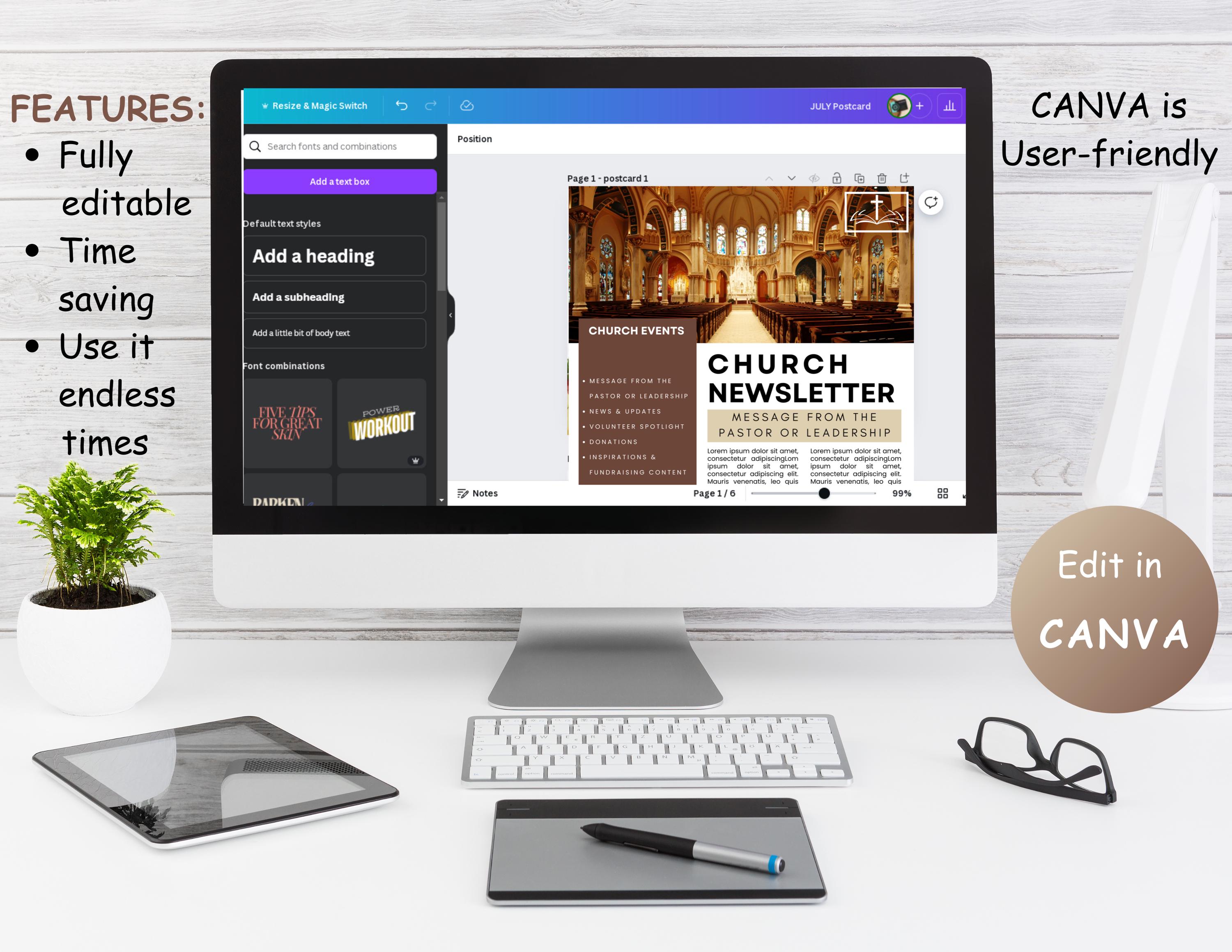 Church Newsletter Template: Modern 4-page Design (canva Editable ...