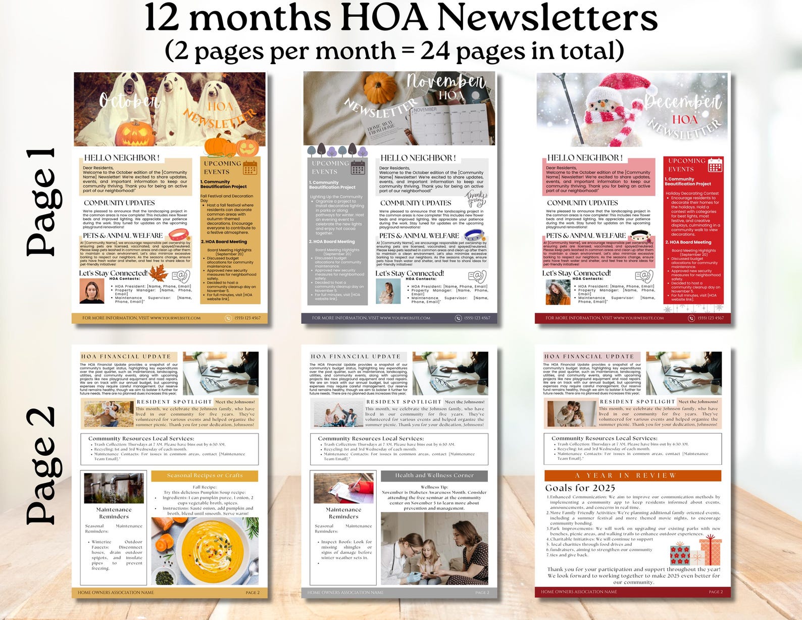 Editable HOA Newsletter Template: 12-month Canva Bundle (8.5x11 ...