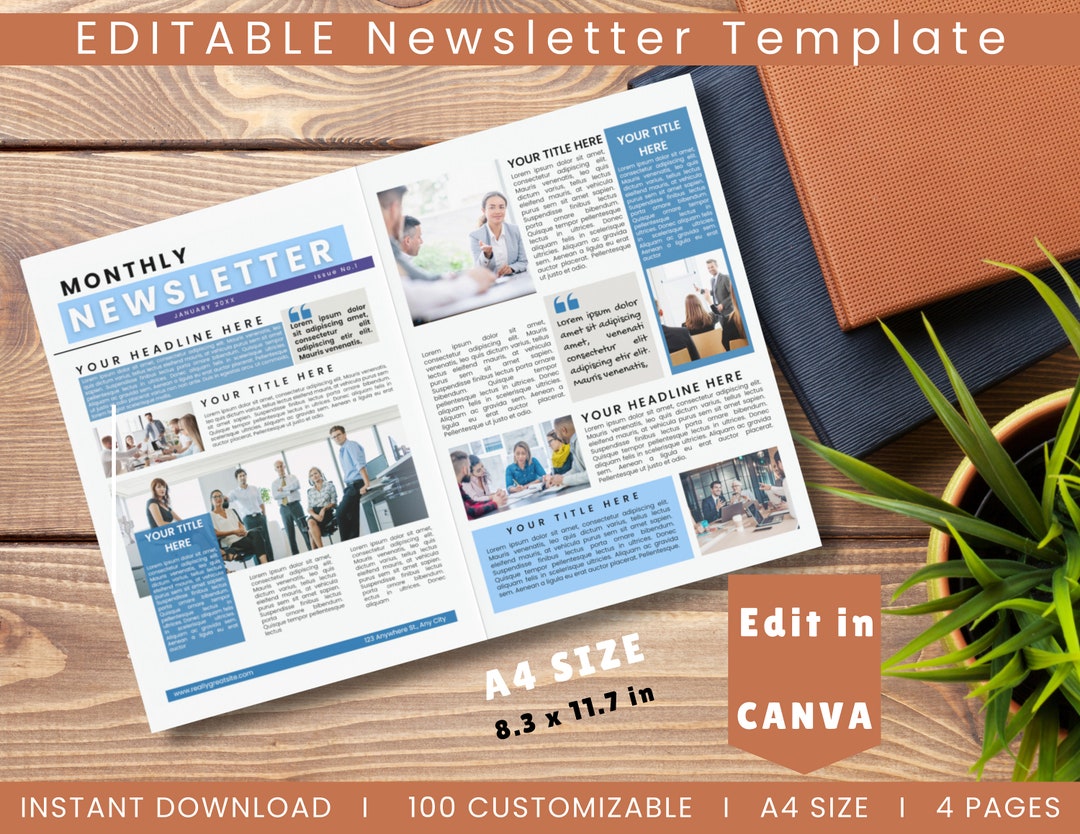 Editable Newsletter Template: Company & Business (A4 Canva Template) - Etsy