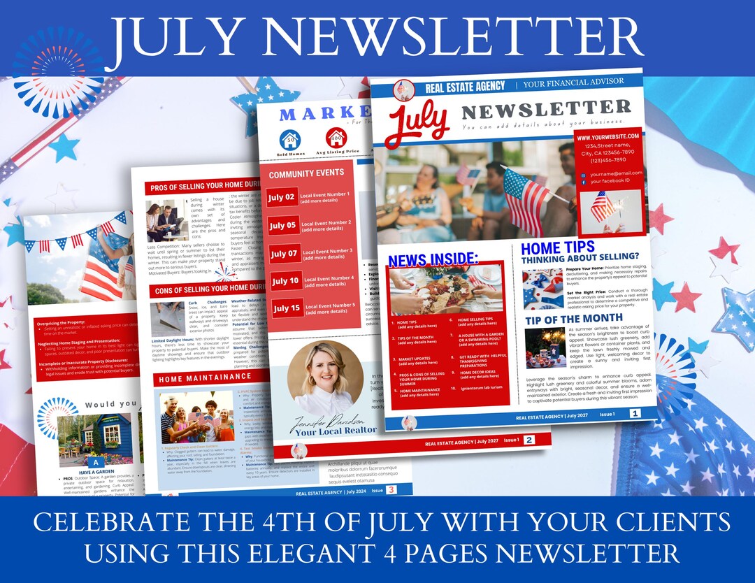 Real Estate July Newsletter Template: Editable Realtor Marketing (canva ...